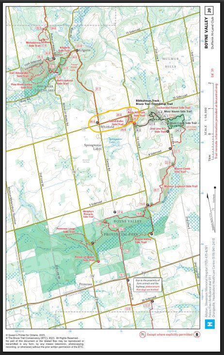 Trail Reroute along 10 Sideroad: Back from a busy road into the trees ...
